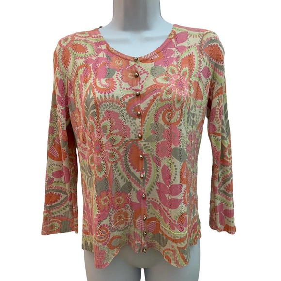 Sigrid Olsen | Sweaters | Sigrid Olsen Womens M Pink Orange Silk Eyelet ...